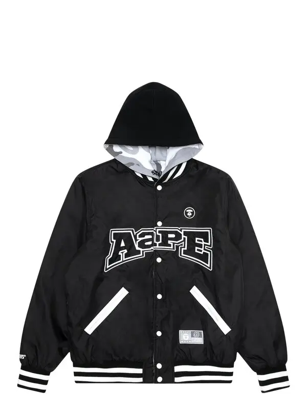 AAPE BY *A BATHING APE Moonface Reversible Hooded Snap-button Jacket - Black