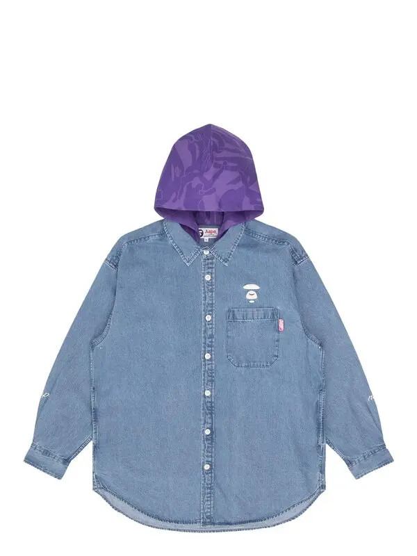 AAPE Moonface Embroidered Hooded Shirt /light - Blue