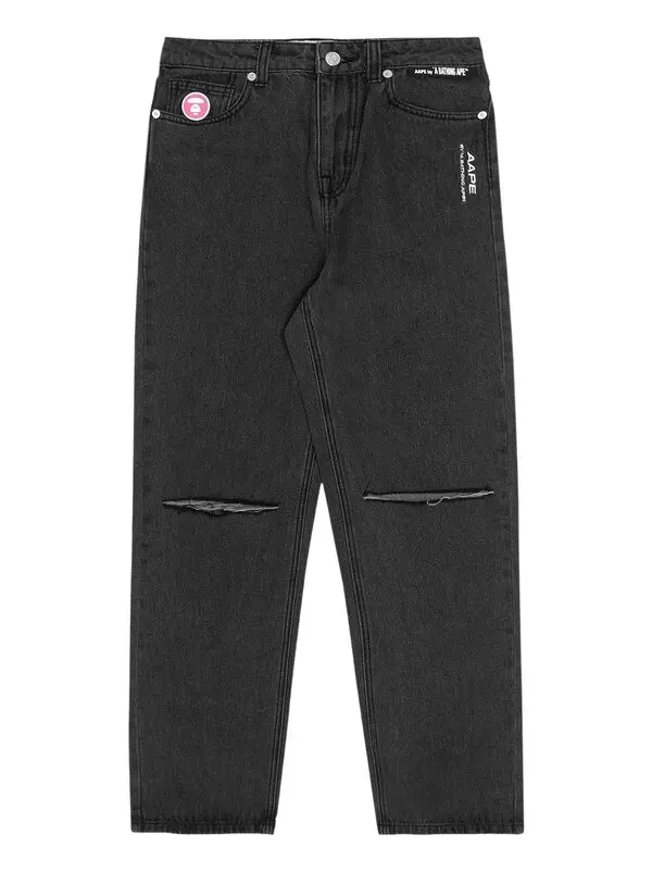 AAPE Moonface Patch Distressed Jeans /light - Black