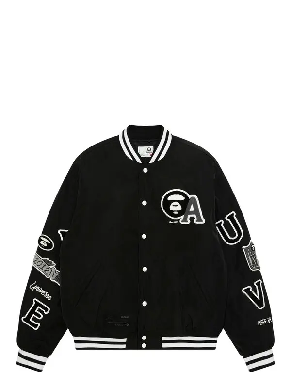 AAPE Moonface Varsity Jacket - Black
