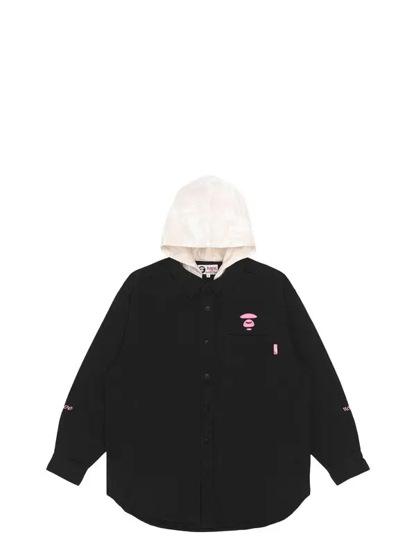 AAPE Moonface Embroidered Hooded Shirt /light - Black