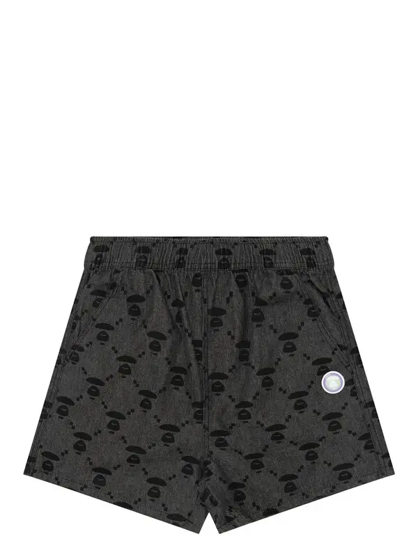 AAPE Moonface Patterned Denim Shorts /light - Black