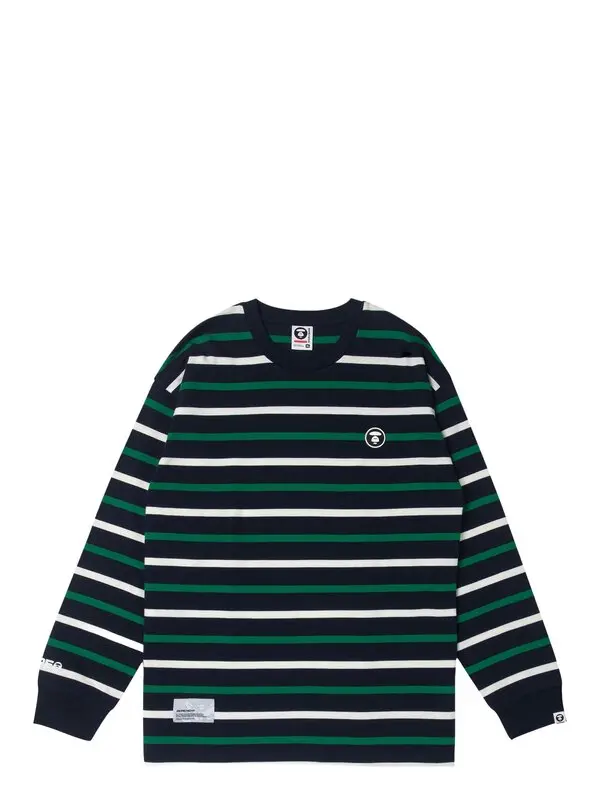 AAPE Moonface Patch Striped Long-sleeve Tee 'navy/green - Blue