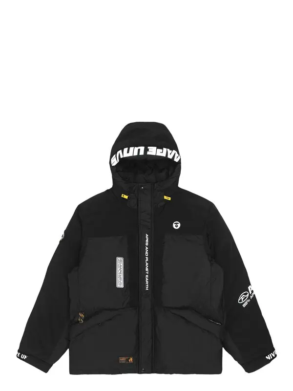 AAPE Moonface Panelled Hooded Down Jacket - Black