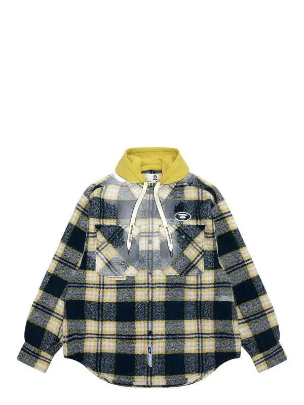 AAPE Moonface Check Hooded Shirt 'navy/yellow - Blue