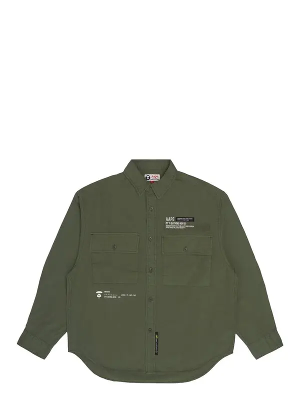 AAPE BY *A BATHING APE Moonface Embroidered Workwear Shirt 'khaki/dark - Tan