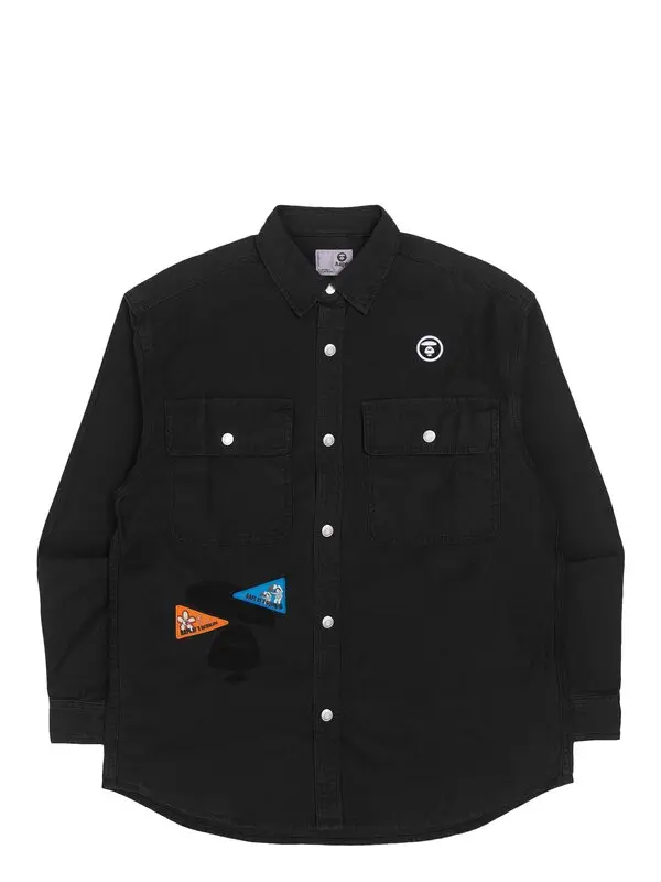 AAPE BY *A BATHING APE Moonface Embroidered Graphic Patch Shirt /light - Black