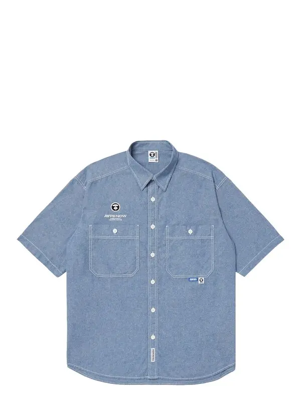 AAPE Moonface Embroidered Short-sleeve Shirt - Blue