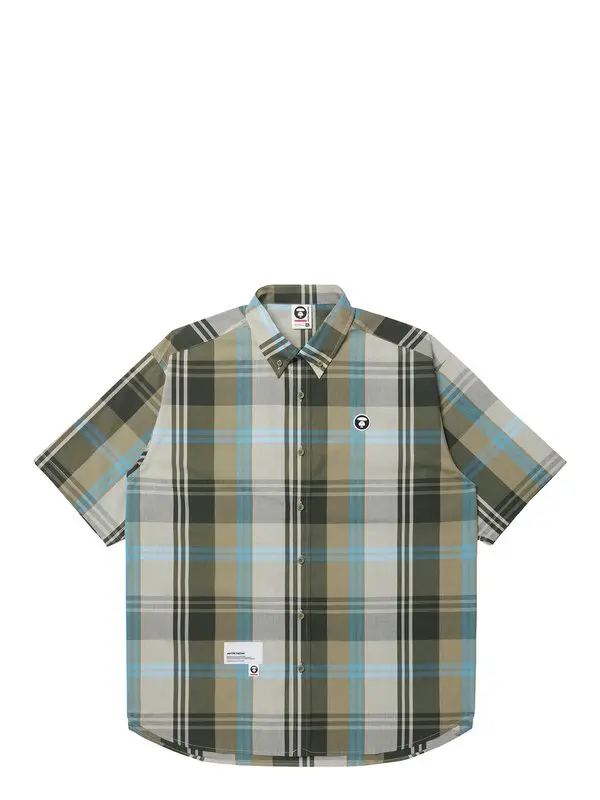 AAPE Moonface Patch Plaid Short-sleeve Shirt 'beige/khaki - Tan