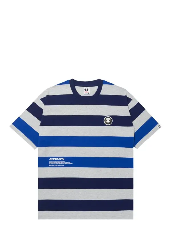 AAPE Moonface Patch Striped Tee 'navy/grey - Blue