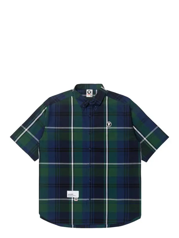 AAPE Moonface Patch Plaid Short-sleeve Shirt 'navy/green - Blue