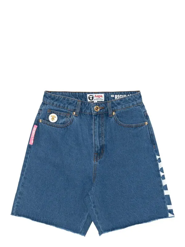 AAPE Moonface Denim Shorts - Blue