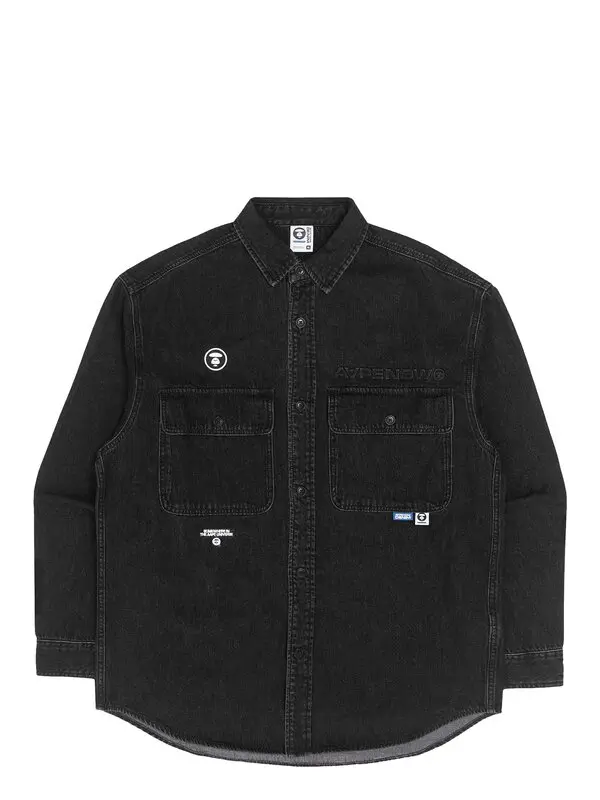 AAPE BY *A BATHING APE Moonface Patch Denim Shirt - Black