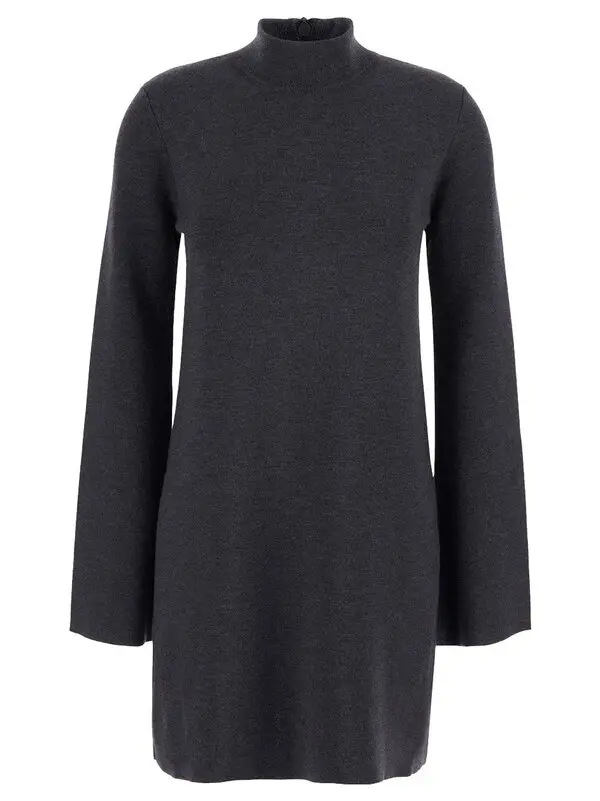 SEMICOUTURE High-collar Long-sleeve Knit Mini Dress - Grey