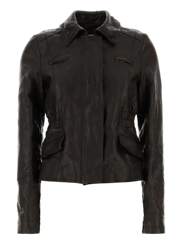Miu Miu Mini-front Leather Jacket - Brown