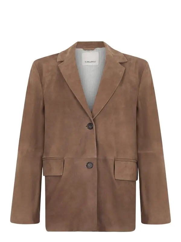Max Mara Suede Jacket With Button-front And Classic Collar - Mud