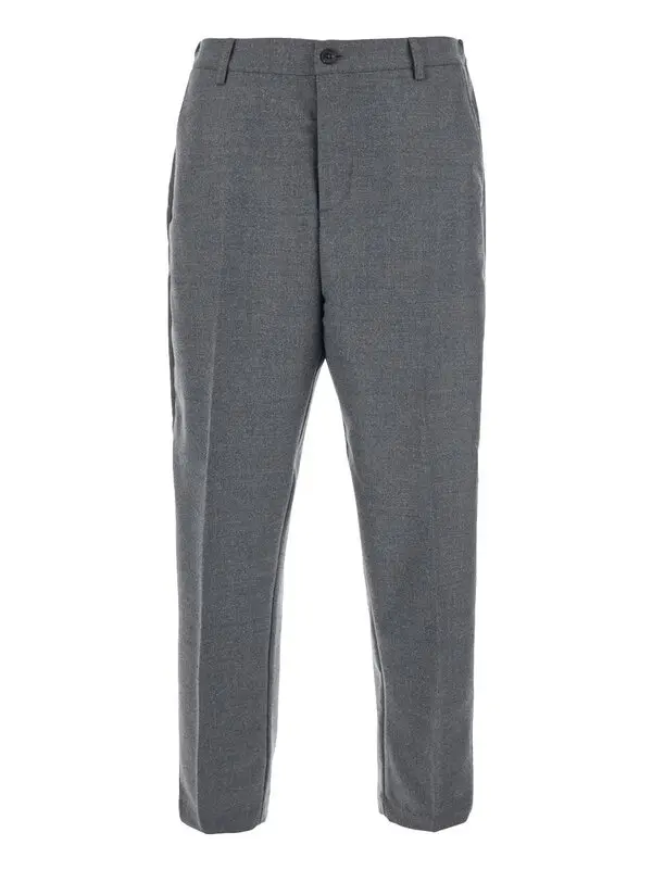 GRIFONI Brushed Wool Pants With Side Pockets And Classic Hem - Grey
