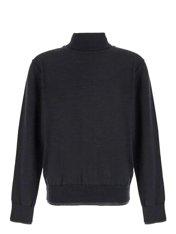 GRIFONI Merino Turtleneck Sweater With Double Hem And Double Cuff - Grey