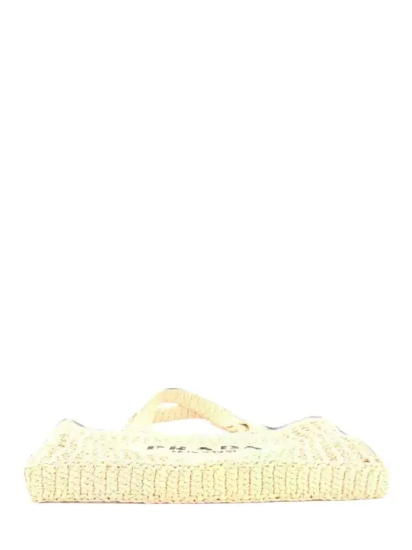 Prada Triangle Logo Open Raffia Tote Bag - Neutrals