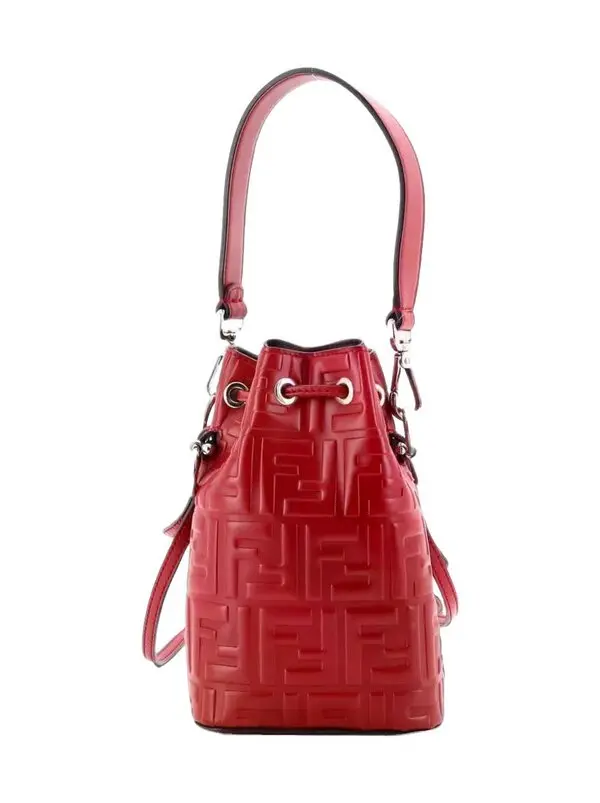 Fendi Mon Tresor Zucca Embossed Leather Mini Bucket Bag - Red