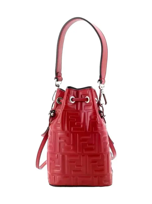 Fendi Mon Tresor Zucca Embossed Leather Mini Bucket Bag - Red