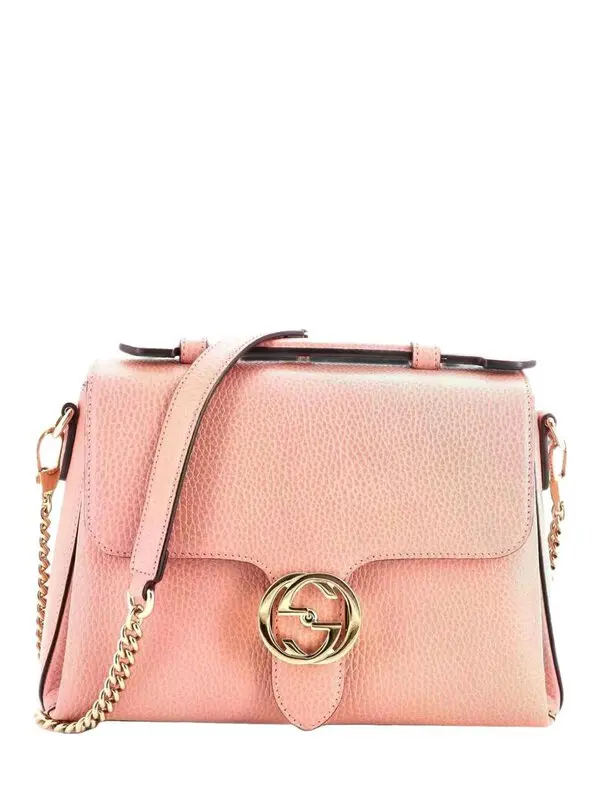 Gucci Interlocking Top Handle Bag Leather Small Shoulder Bag - Pink