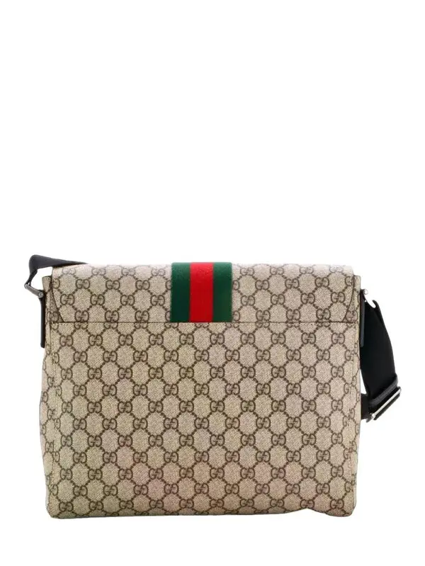 Gucci Web Flap Messenger Bag Gg Coated Canvas Medium Crossbody Bag - Brown