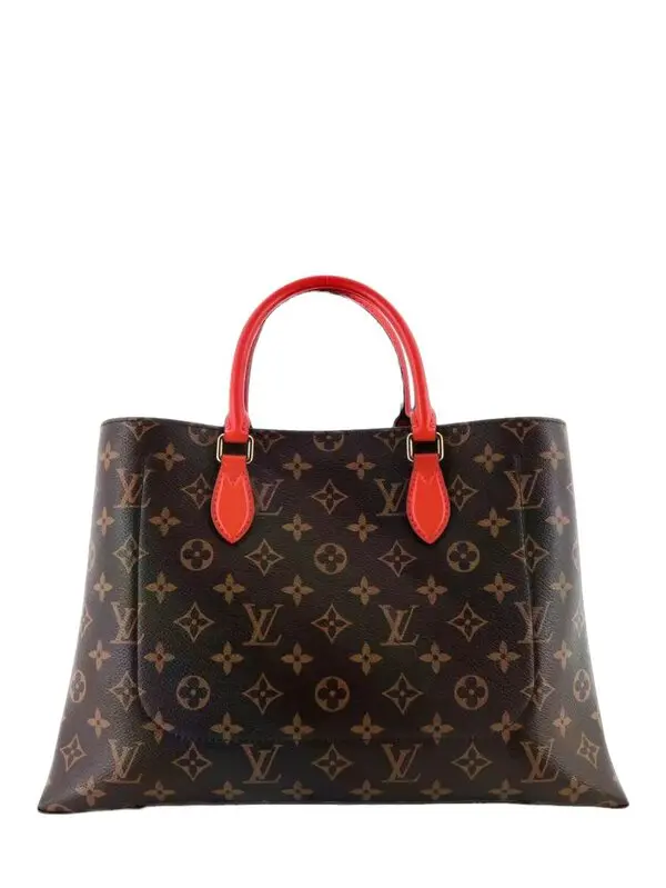 LOUIS VUITTON Flower Monogram Canvas With Leather Tote Bag - Brown