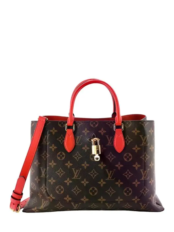 LOUIS VUITTON Flower Monogram Canvas With Leather Tote Bag - Brown