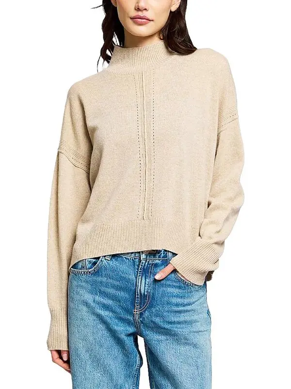 Central Park West Thea Cashmere Oversized T Neck Sweatshirt - Oat Beige