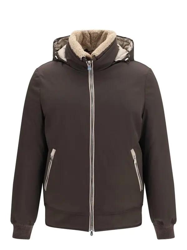Brunello Cucinelli Nylon Down Jacket With Removable Hood - Brown