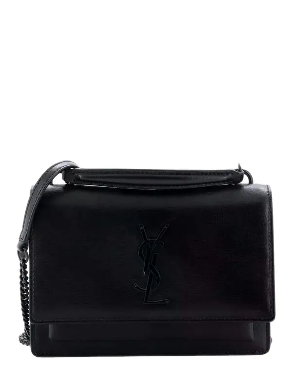 Saint Laurent Sunset Top Handle Chain Wallet Leather Crossbody Bag - Black