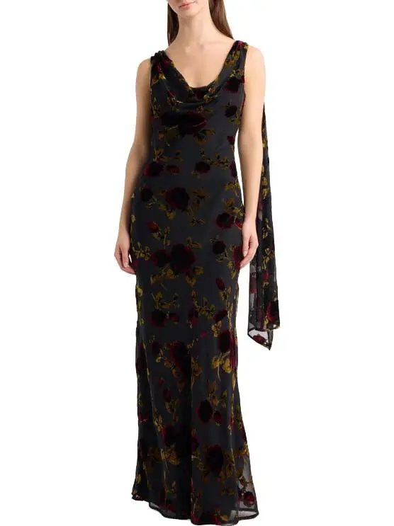 Lulus Archer Scarf Sleeveless Gown - Black Multi