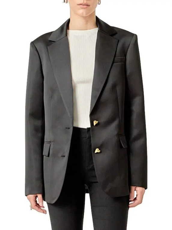 English Factory Heart Detailed Satin Blazer - Black