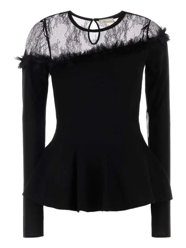 Blumarine Lace Peplum Knitted Sweater - Black