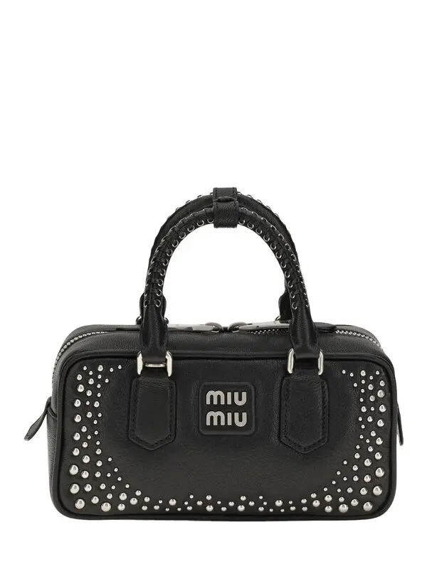 Miu Miu Arcadie Studded Leather Handbag - Black