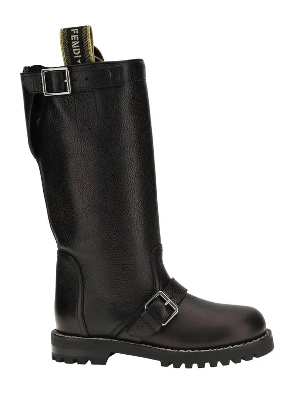 Fendi Glossy Calfskin Biker Boots - Black