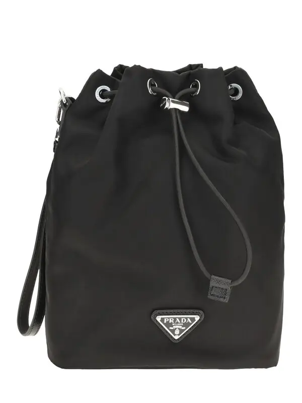 Prada Re-nylon And Saffiano Leather Speedrock Bucket Bag - Black