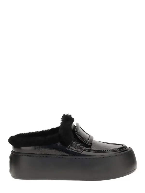 ROGER VIVIER Viv' Up Shearling Mules - Black