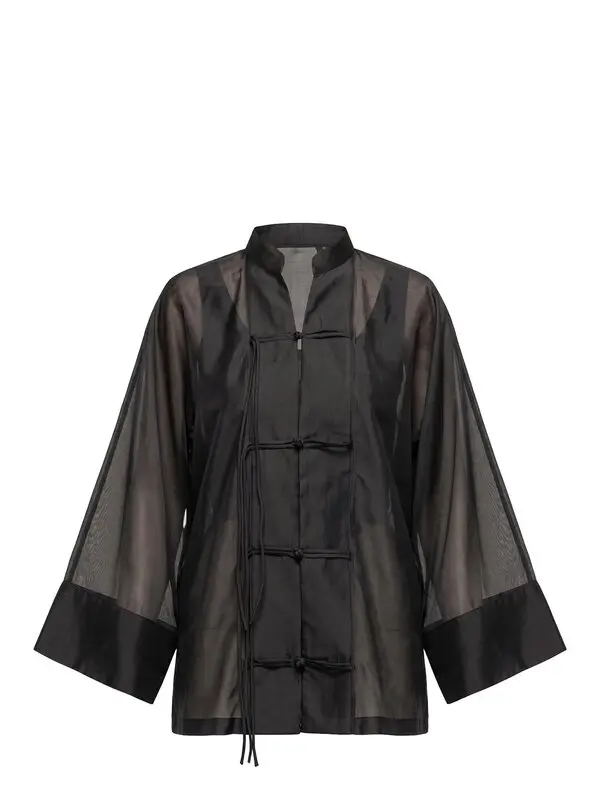 TANTRA SPAIN SL Oversized Shirt With A Japanese-style Closure, Mandarin Collar - Black