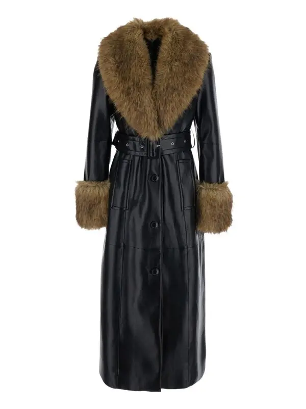 STAND STUDIO Star Belted Trimmed Coat - Black