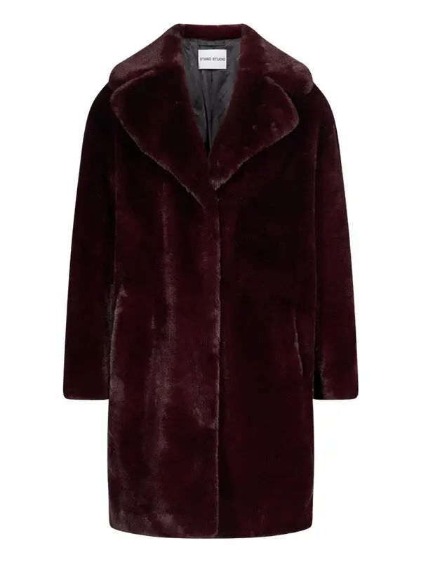 STAND STUDIO Camille Faux Fur Teddy Coat - Red
