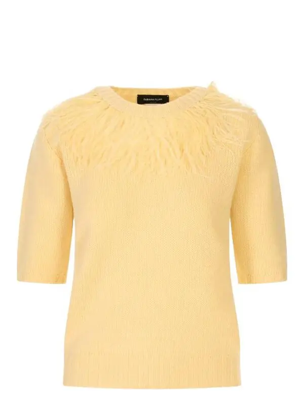 Fabiana Filippi Feather-trimmed Knit Sweater - Yellow