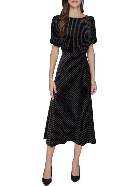 Karl Lagerfeld Paris Metallic Stripe Velvet Midi Dress - Black Multi
