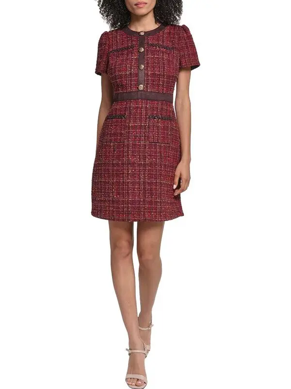 Karl Lagerfeld Paris Tweed Sheath Minidress - Espresso Multi