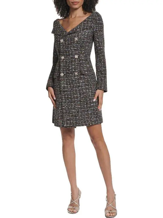 Karl Lagerfeld Paris Tweed Mini Coatdress - Black Multi