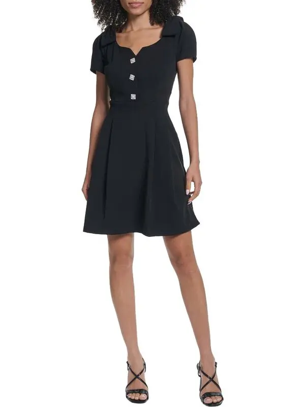 Karl Lagerfeld Paris Scuba Crepe Fit & Flare Dress - Black