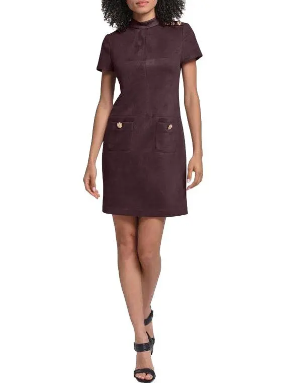 Karl Lagerfeld Paris Faux Suede Scuba Sheath Minidress - Espresso