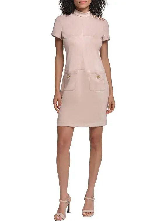 Karl Lagerfeld Paris Faux Suede Scuba Sheath Minidress - Latte
