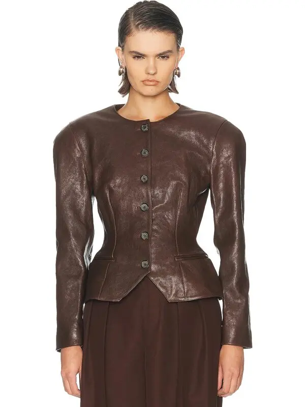 Magda Butrym Leather Jacket In Black - Brown